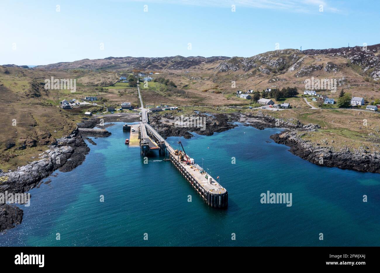 Aerial view of Scalasaig, Isle of Colonsay, Inner Hebrides, Scotland ...