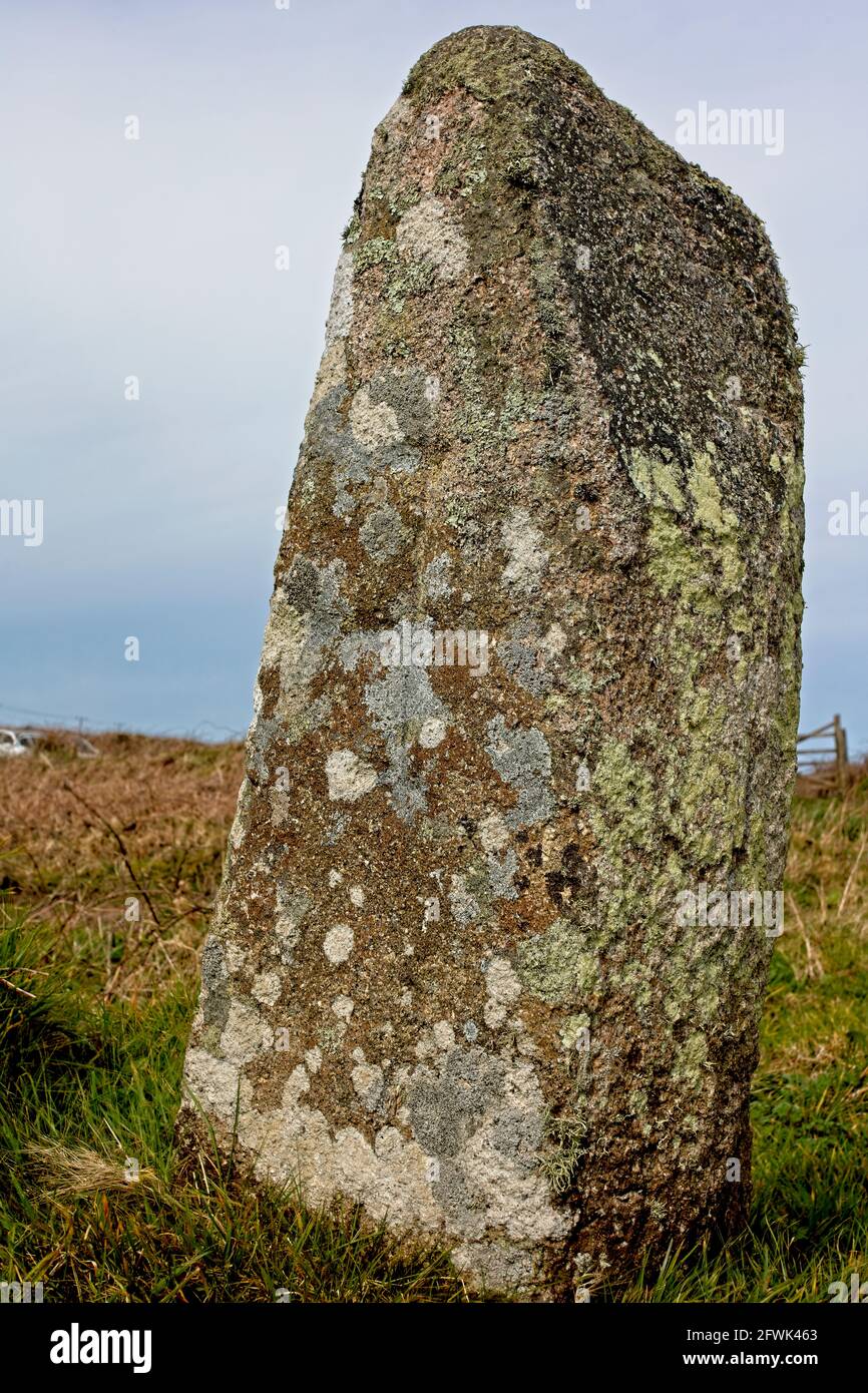 A cross inscribed on this ancient standing stone in west Cornwall ...