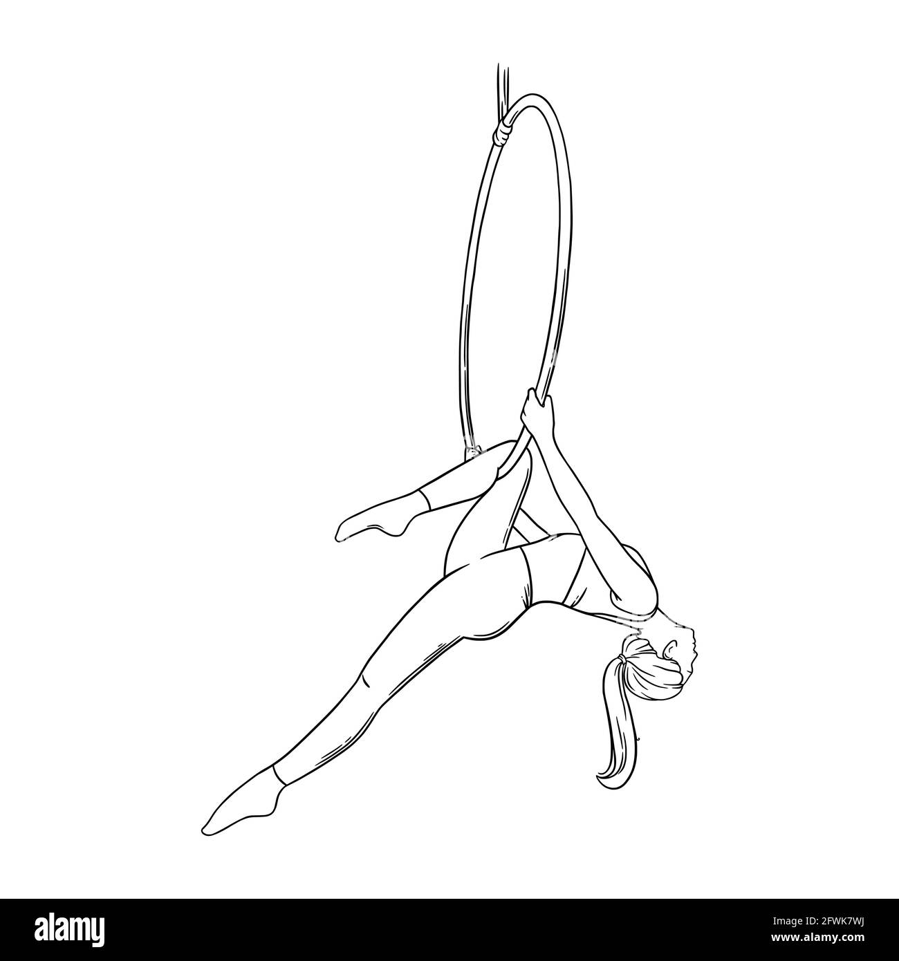 Aerial dancer hanging in the hoop. Aerial acrobat isolated in white ...