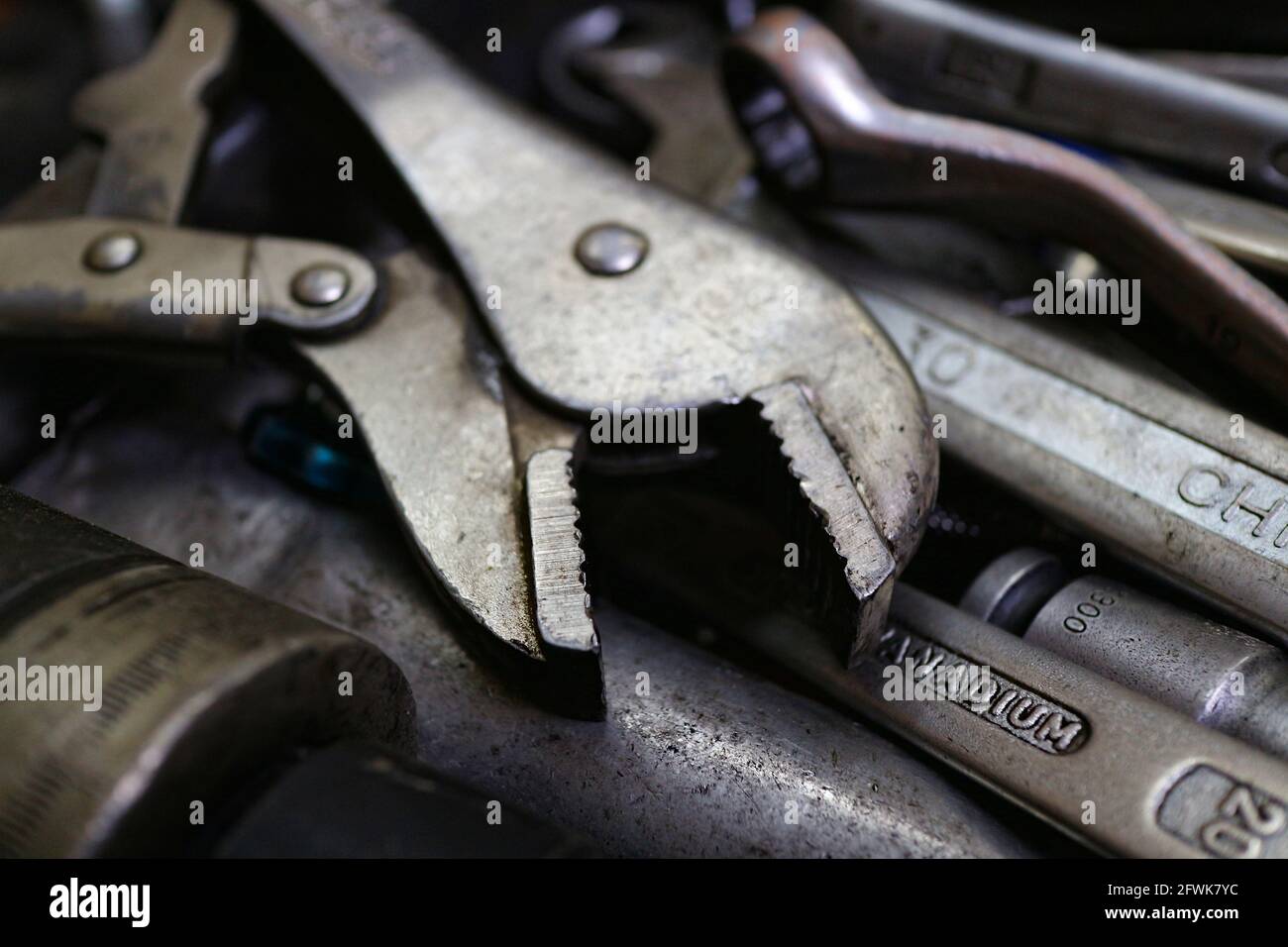Kuwait City – Kuwait – April 15, 2021: Spanners and wrenches and other ...