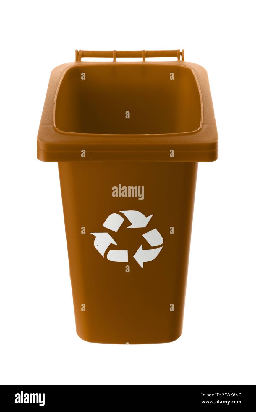 Plastic brown trash can isolated on white background Stock Photo - Alamy