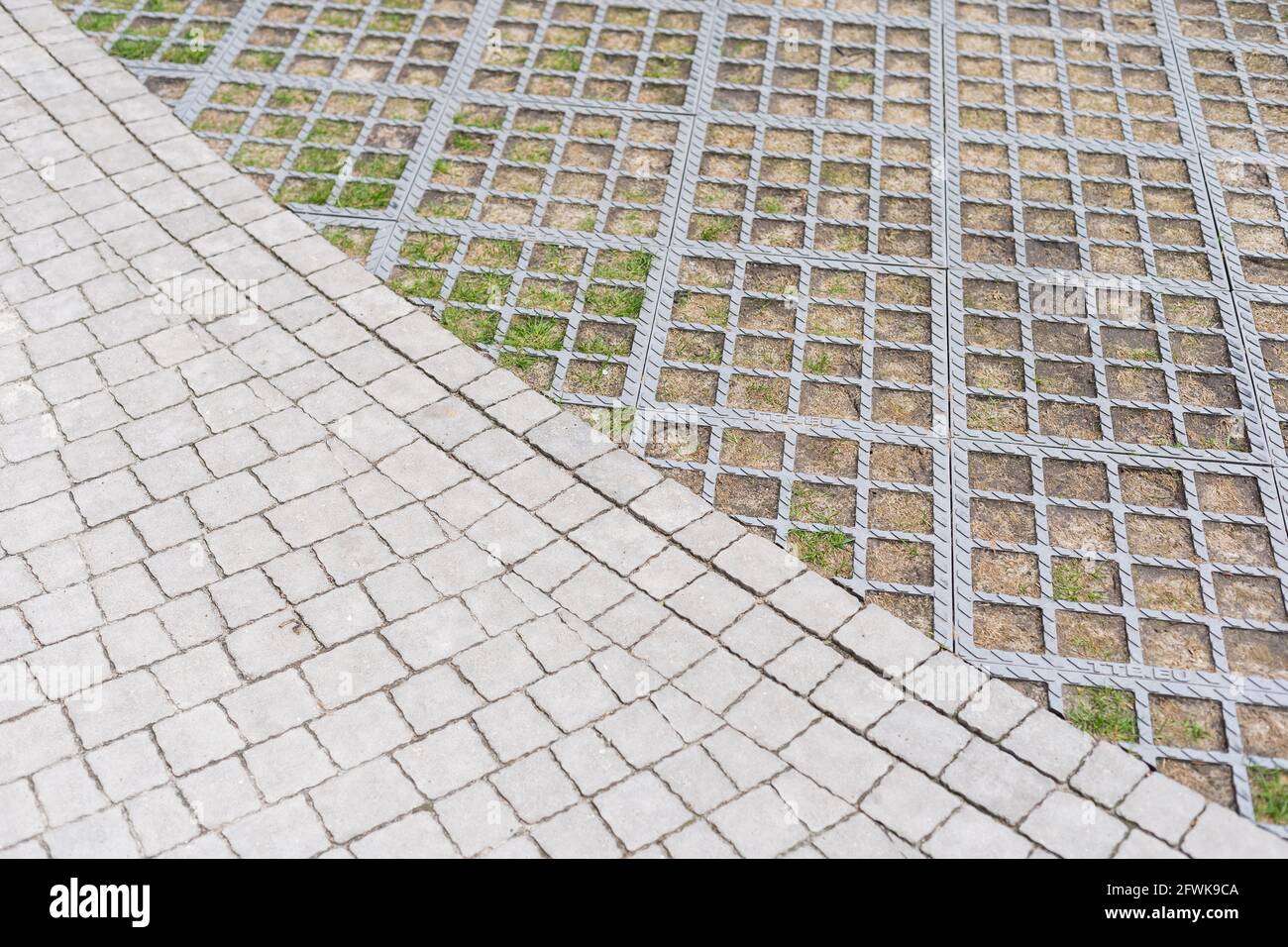 Square concrete and Square grass. sidewalk lawn Stock Photo - Alamy