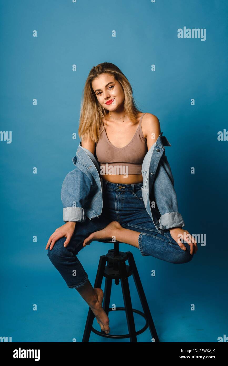 Attractive pretty cute skinny slim girl lady female hi-res stock ...