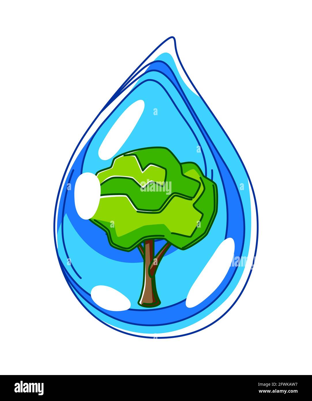 Illustration of water drop and green tree. Ecology concept for ...