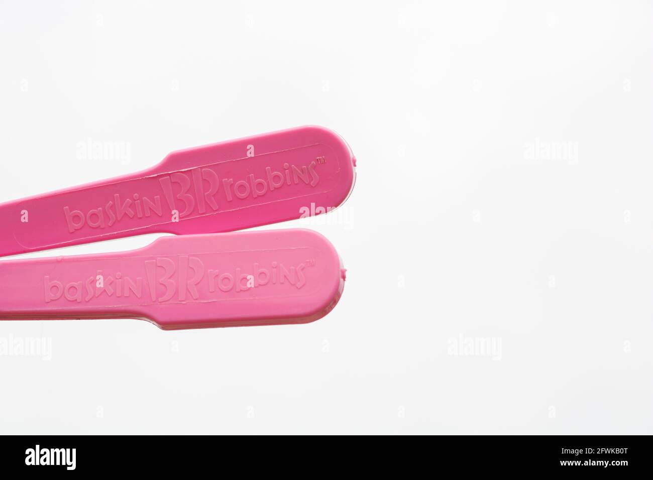 Plastic utensils, Pink plastic spoon on isolated white background Stock ...