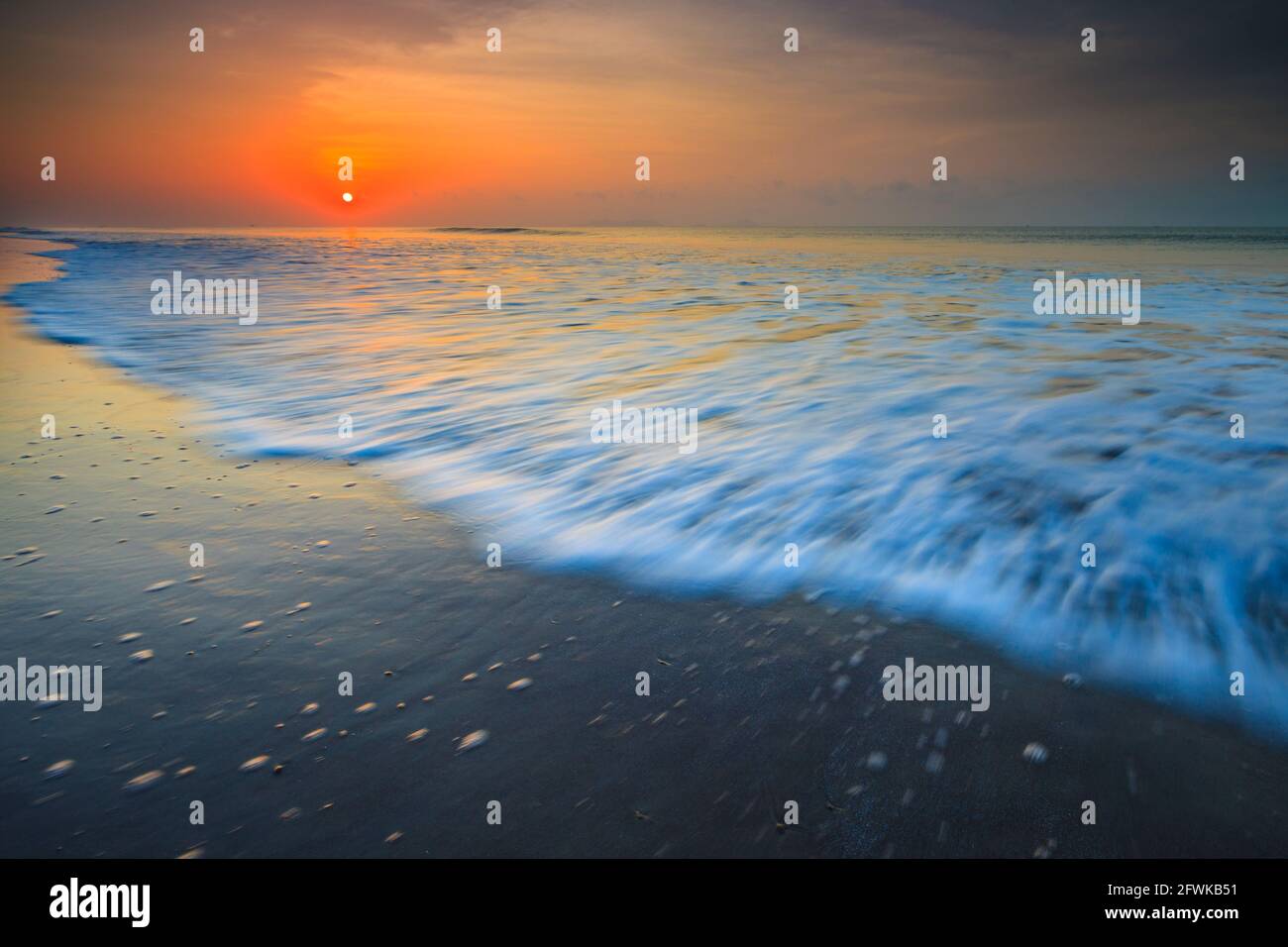 Beautiful sunrise on the sandy beach at Punta Chame, Pacific coast ...