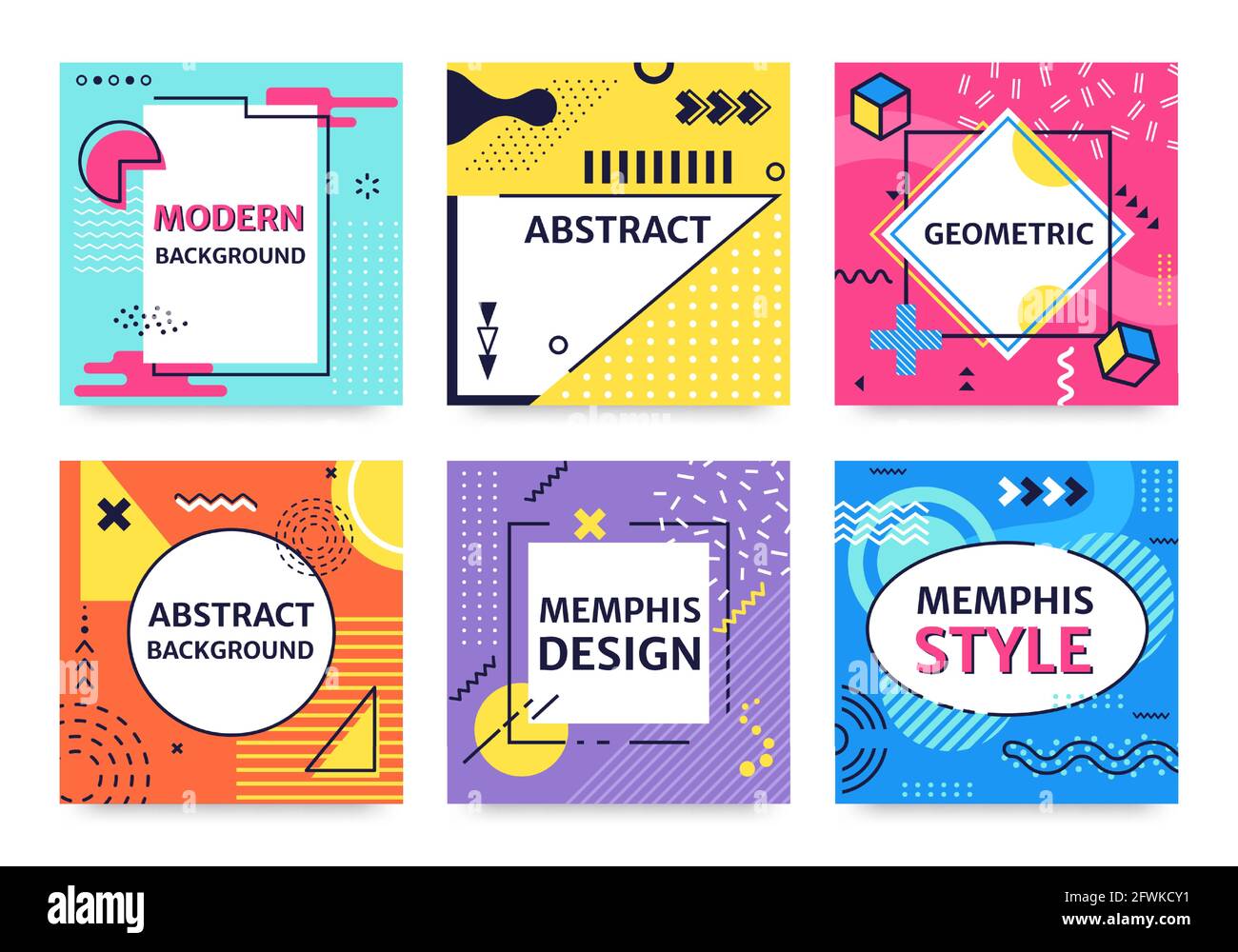 Memphis card. Funky abstract poster with geometric shapes, textures ...