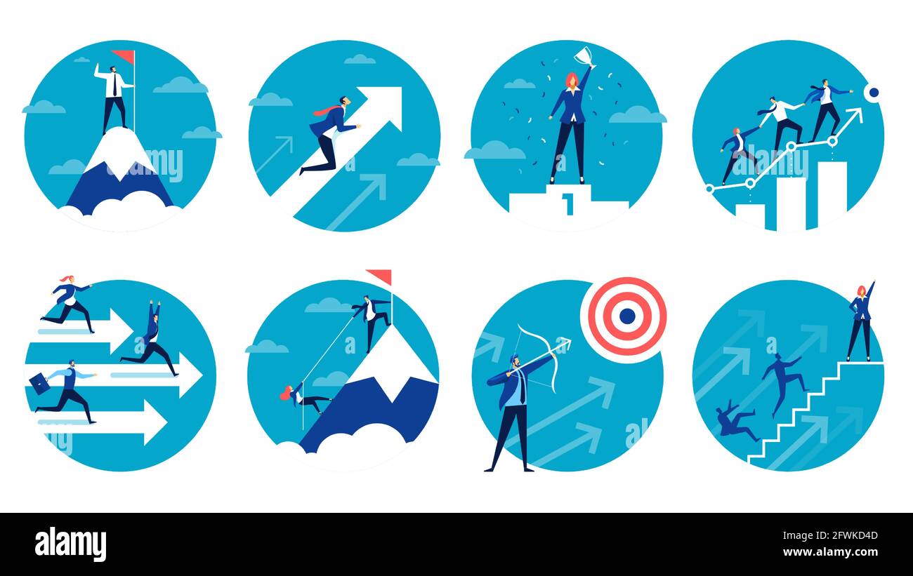 Business success. Businessman achieving goals, climbing corporate ...
