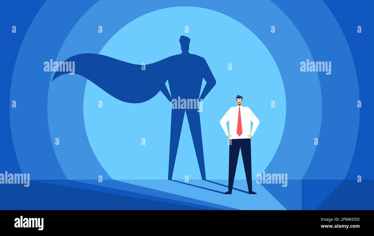 Businessman with superhero shadow. Successful and strong leader ...
