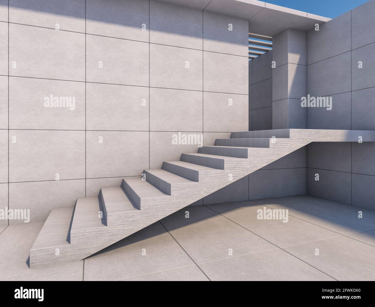 Granite stairs and a concrete wall. 3D rendering Stock Photo - Alamy