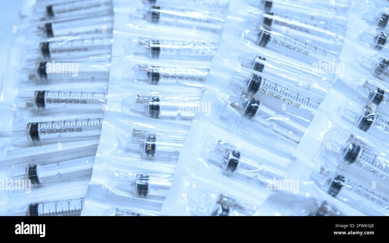 Medical waste, therapeutic syringes in packaging A bunch of unused ...