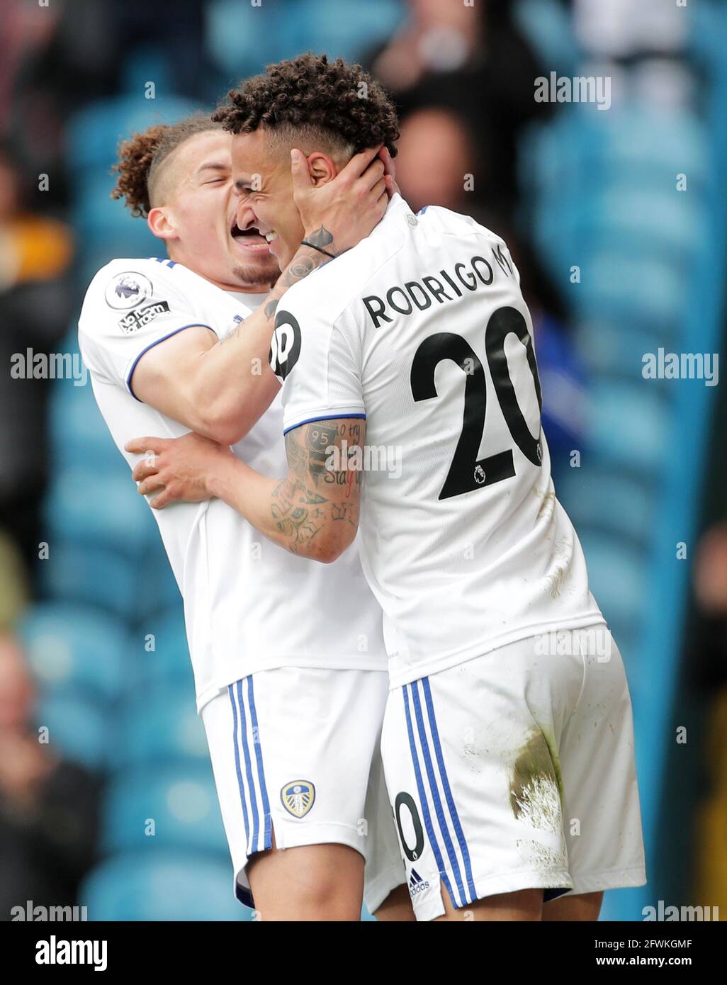 Leeds United's Rodrigo (right) celebrates scoring their side's first ...