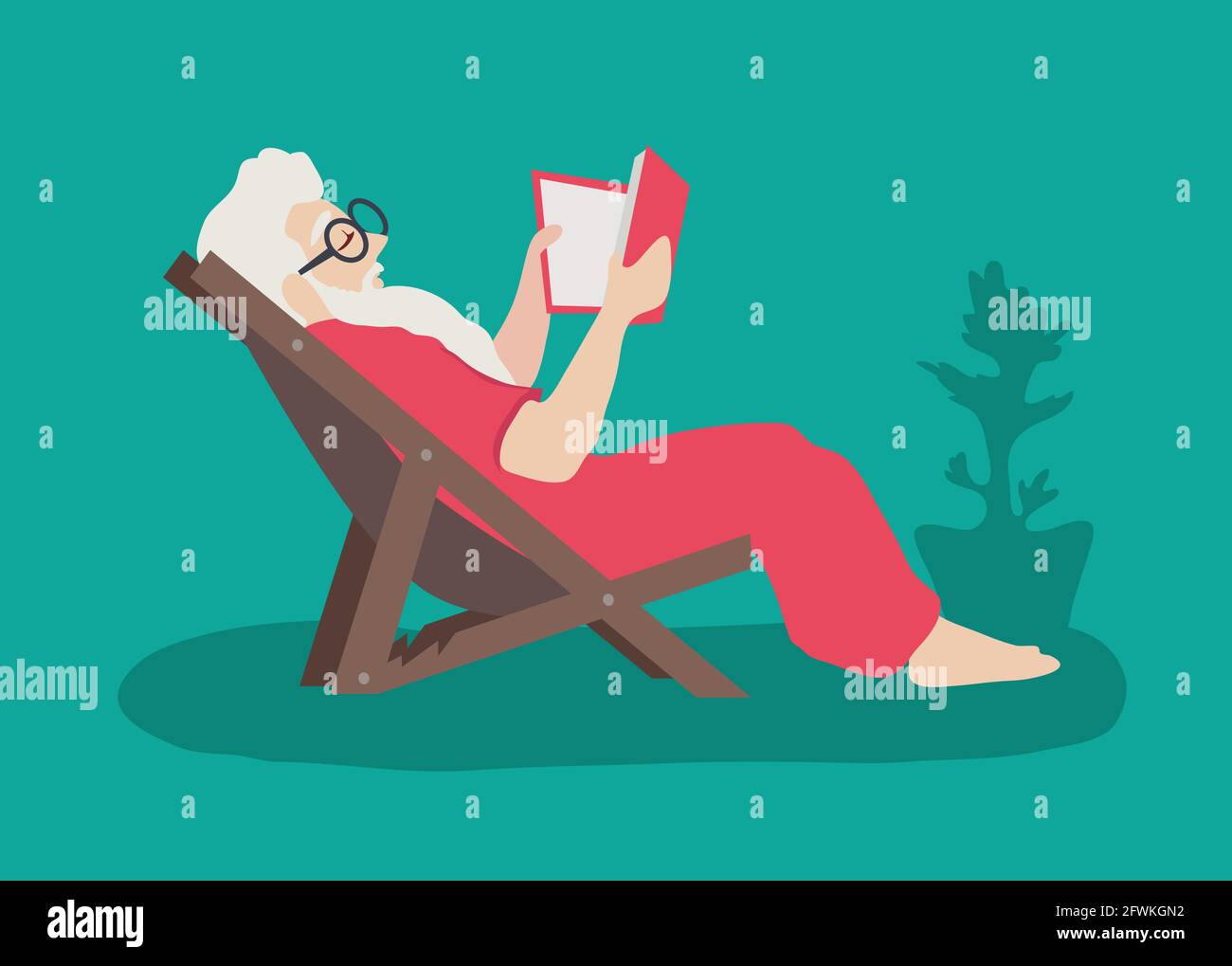 Old Man Reading Book Sitting In Chair Vector Illustration Stock Vector