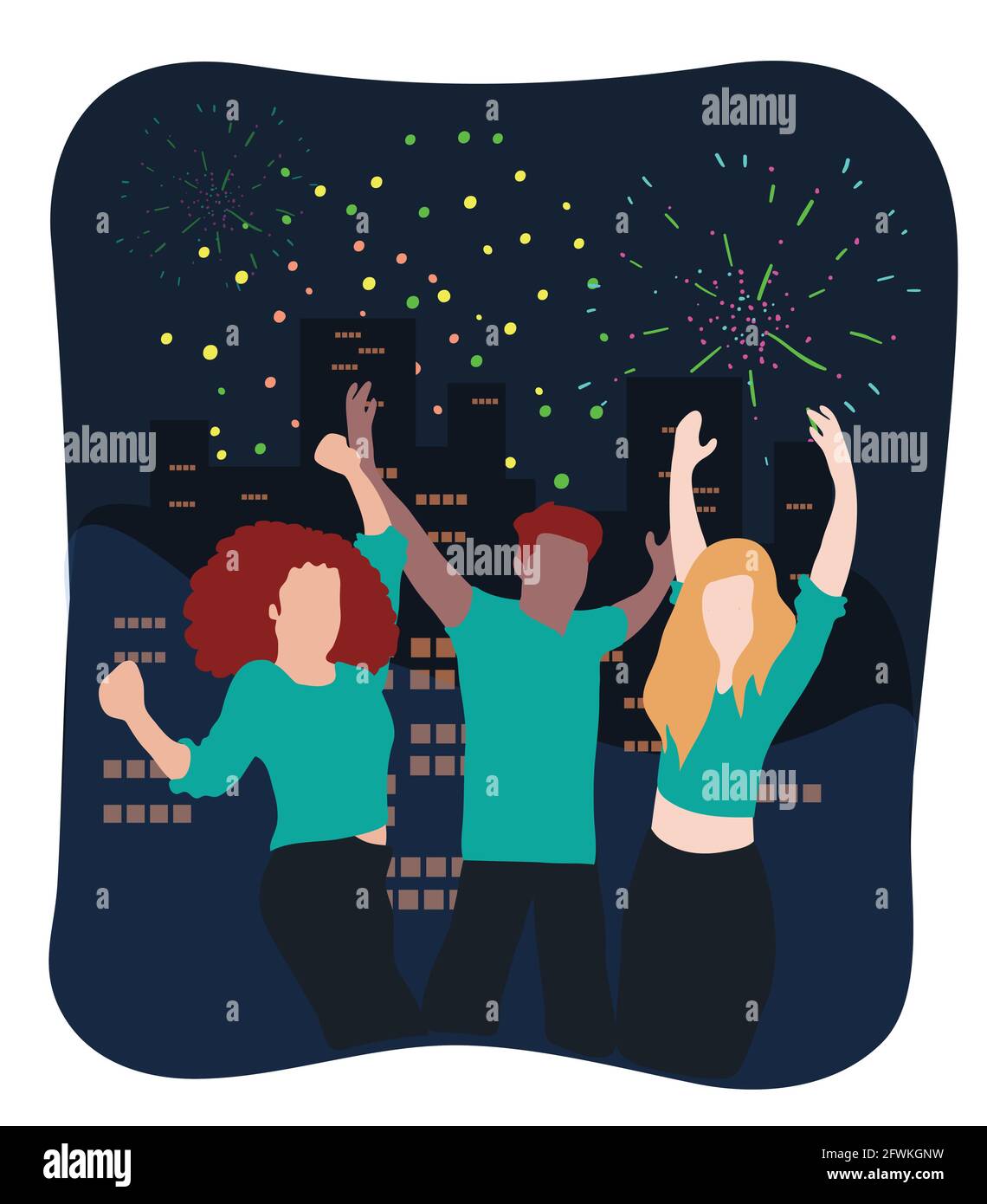 Night Party Illustration People celebrating city background Stock ...