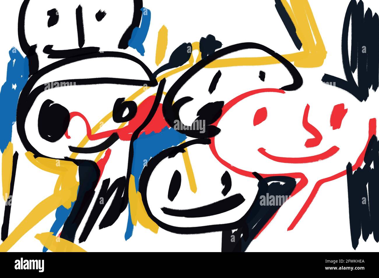 Funny cartoon face smile portrait with child drawn portrait and Neo ...