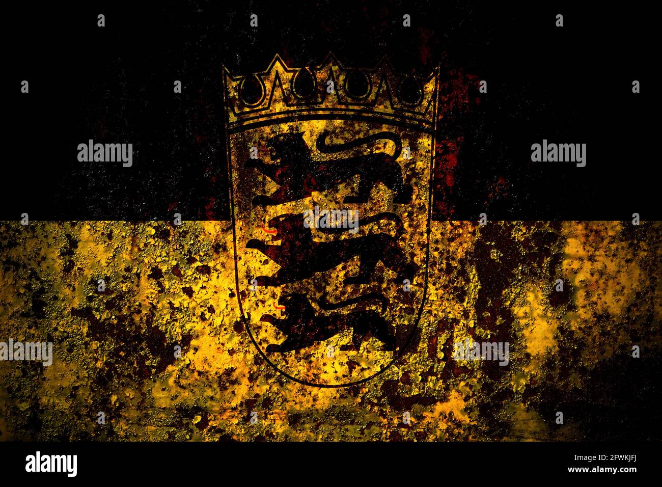 Germany, Baden Wurttemberg, state flag on grunge metal background ...