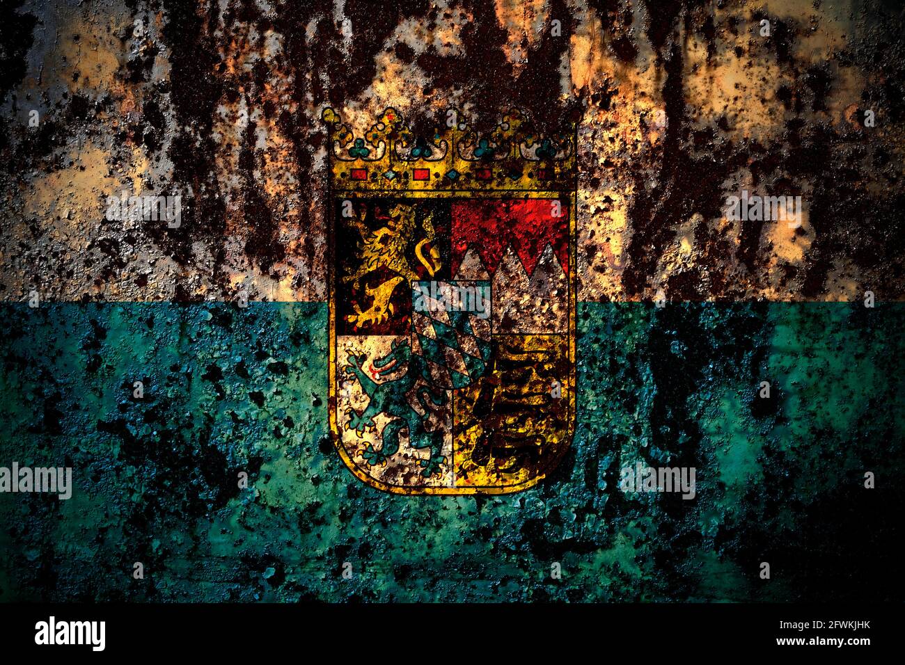 Germany, Bavaria, state flag on grunge metal background texture with ...