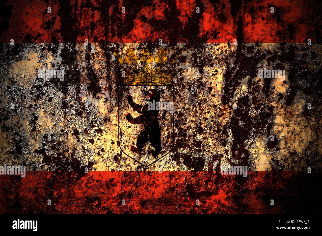 Germany, Berlin, state flag on grunge metal background texture with ...