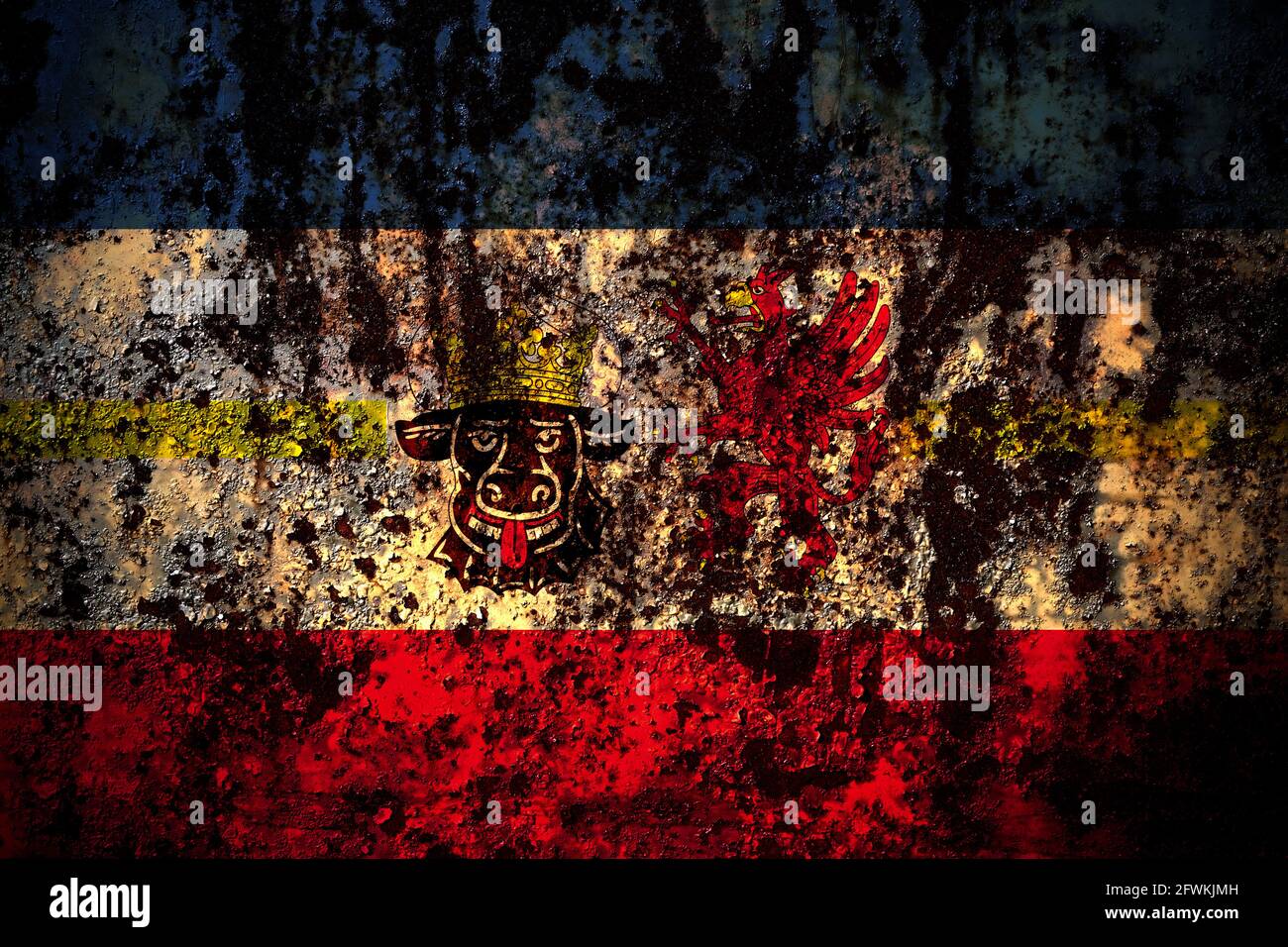 Germany, Mecklenburg Western Pomerania, state flag on grunge metal ...