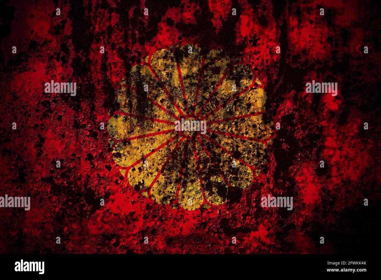 Japan, Japanese, Emperor flag on grunge metal background texture with ...