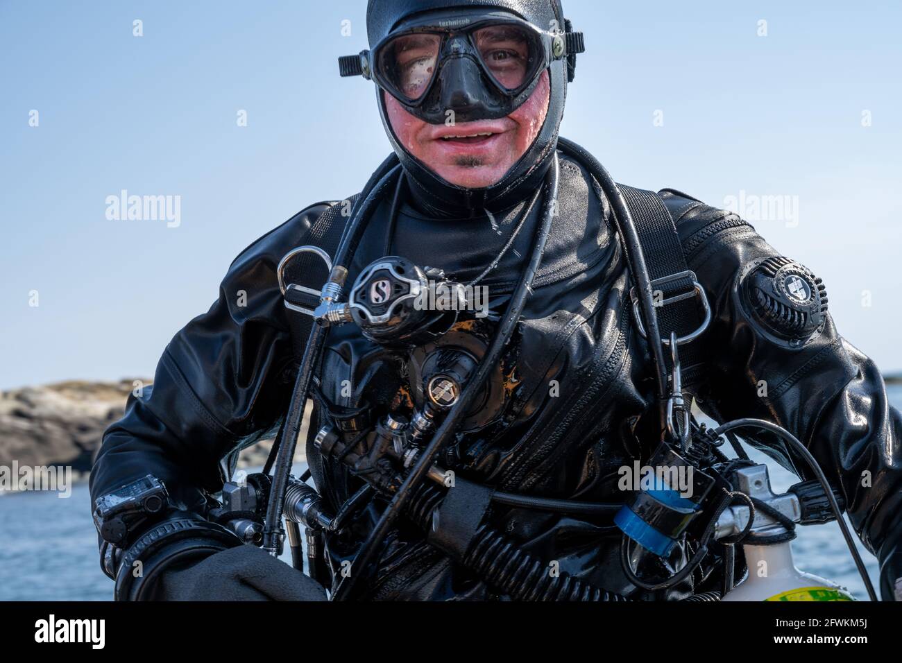 April 17, 2021 - Hamburgsund, Sweden: A scuba diver have just return to ...