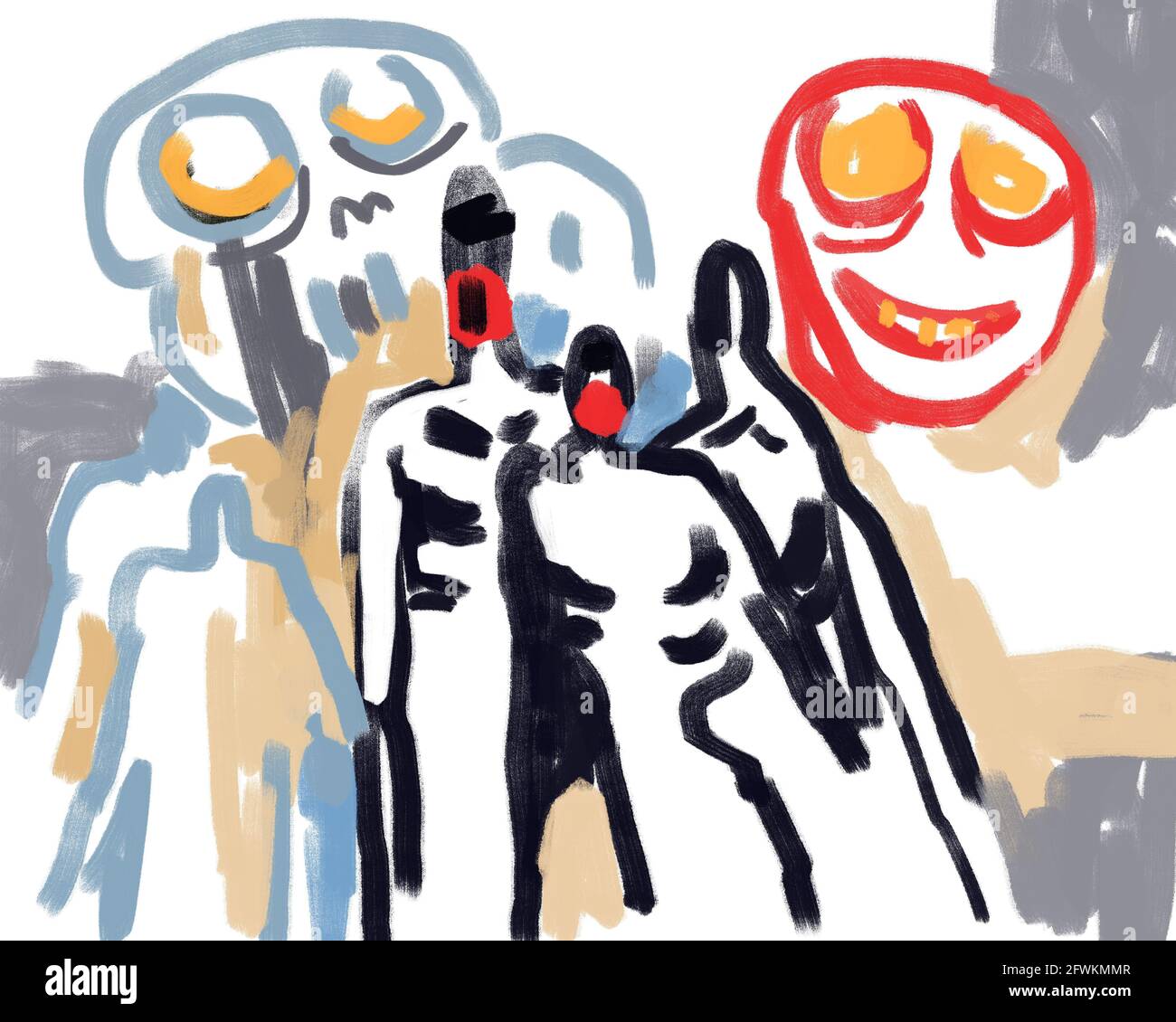 big human memory face with monster and demon. Dark and anxious ...