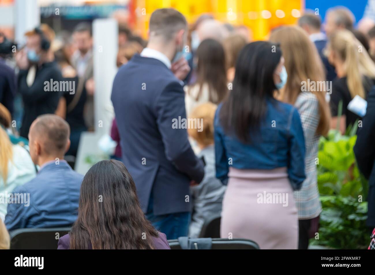 Unrecognizable people gathering in all during conference Stock Photo ...