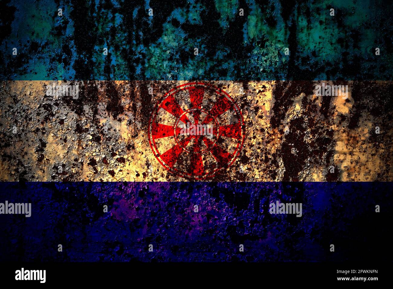 Russia, Russian, Evenkia flag on grunge metal background texture with ...