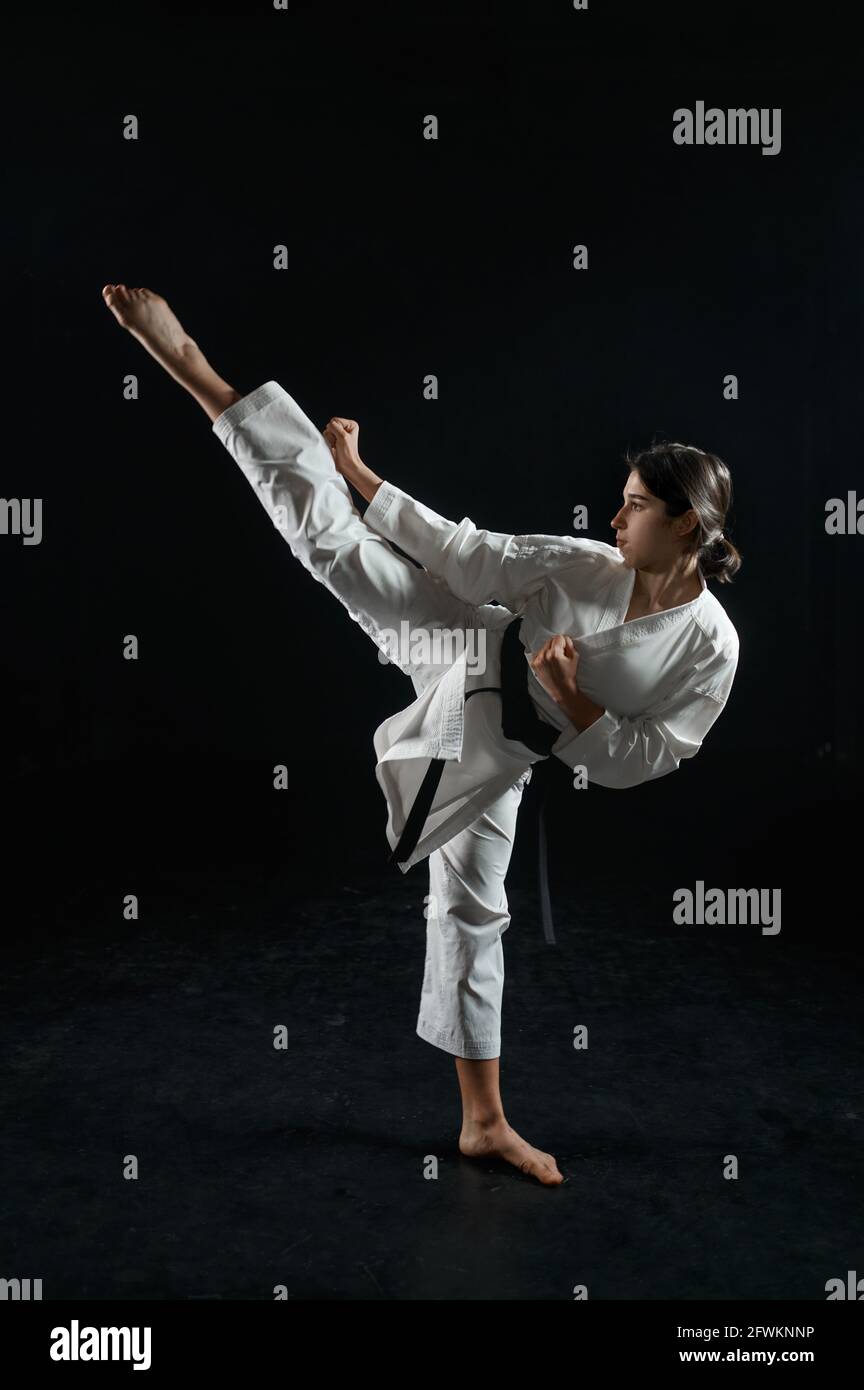 Male karate fighter, combat stance in action Stock Photo - Alamy