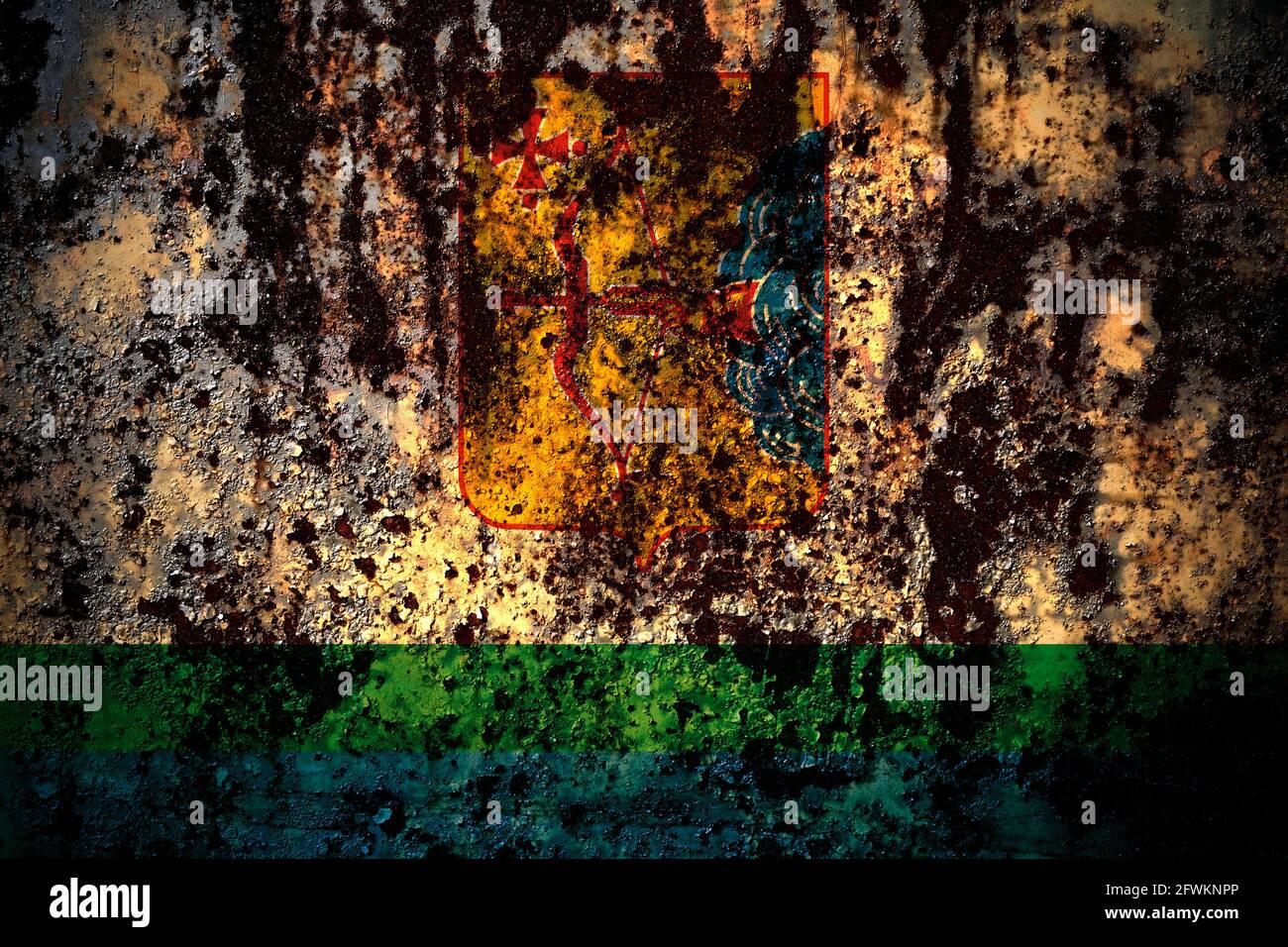 Russia, Russian, Kirov Oblast flag on grunge metal background texture ...
