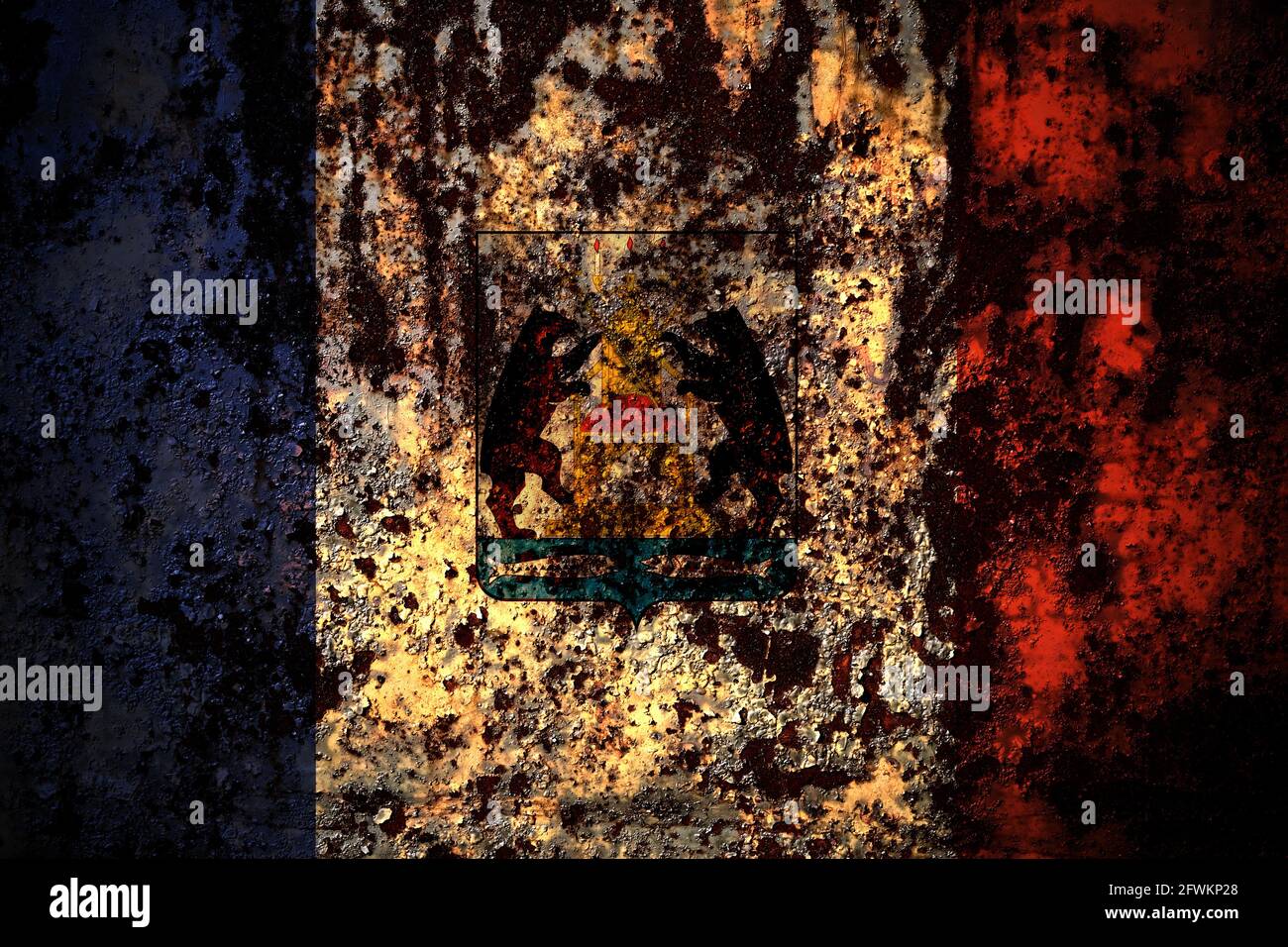 Russia, Russian, Novgorod Oblast flag on grunge metal background ...