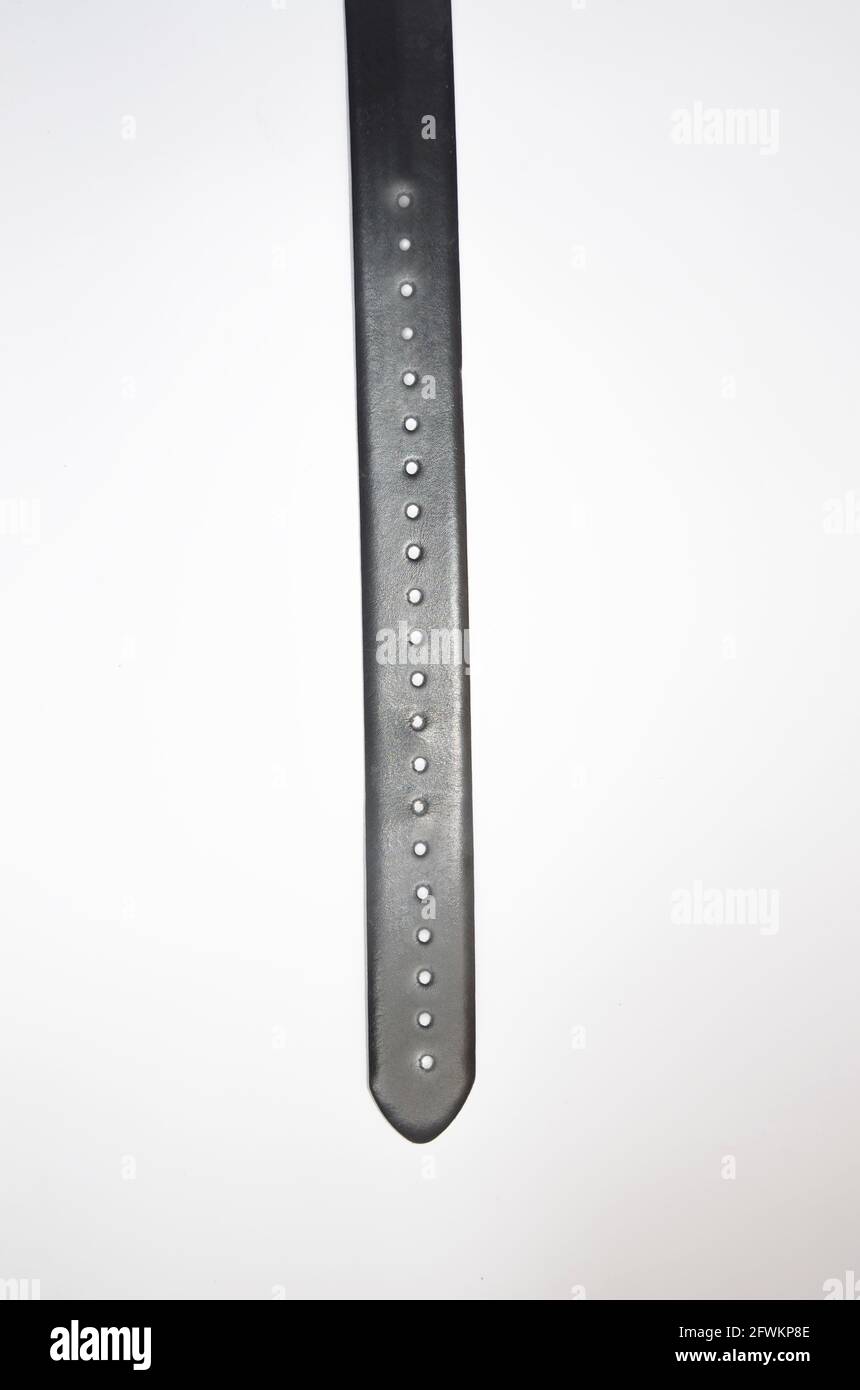 black leather belt with buckle on white background Stock Photo - Alamy