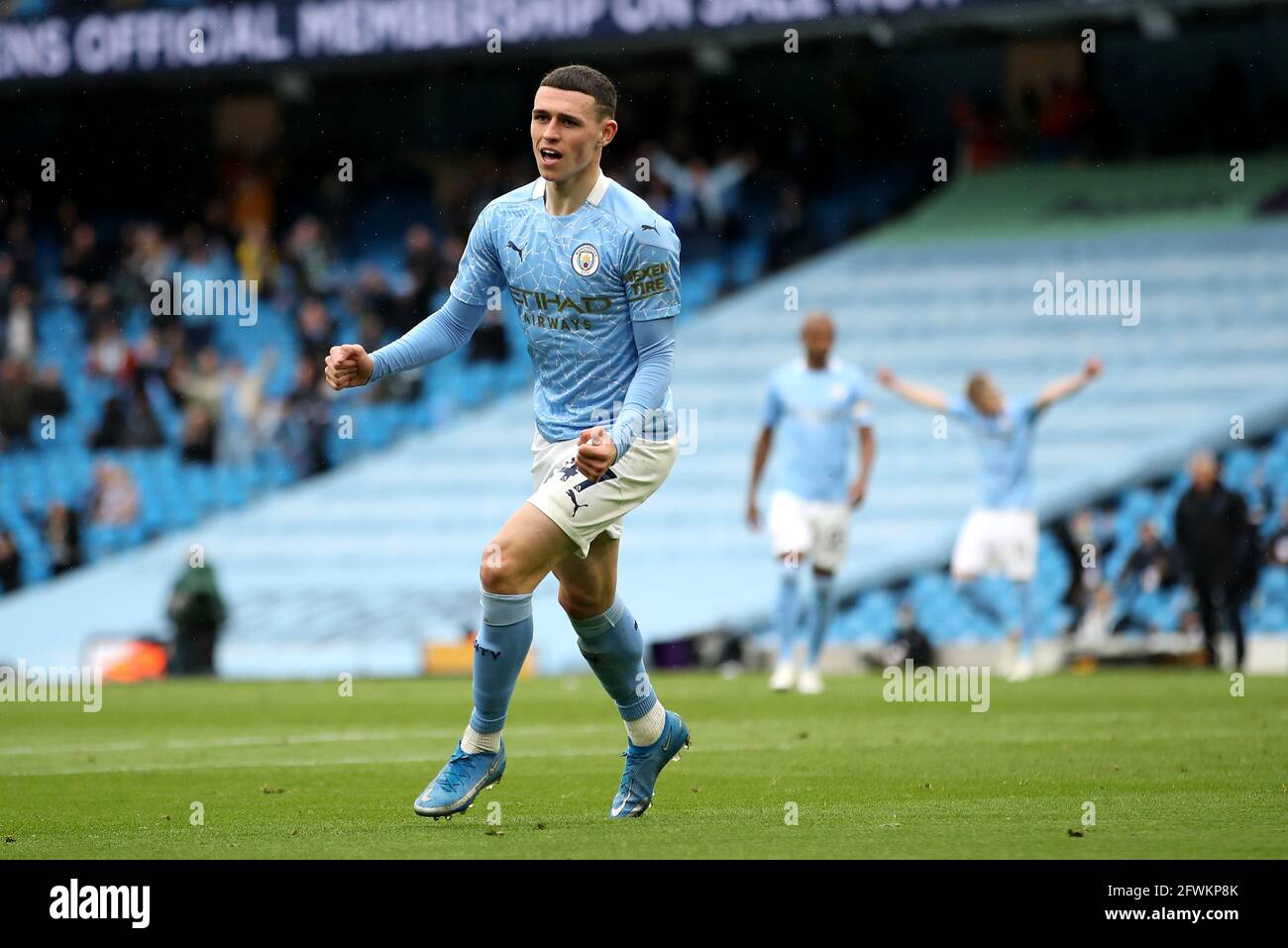 Manchester City's Phil Foden celebrates scoring their side's third goal ...