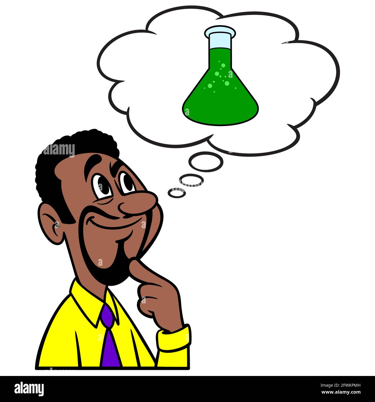 Man thinking about Chemistry - A cartoon illustration of a man thinking about Chemistry class ...