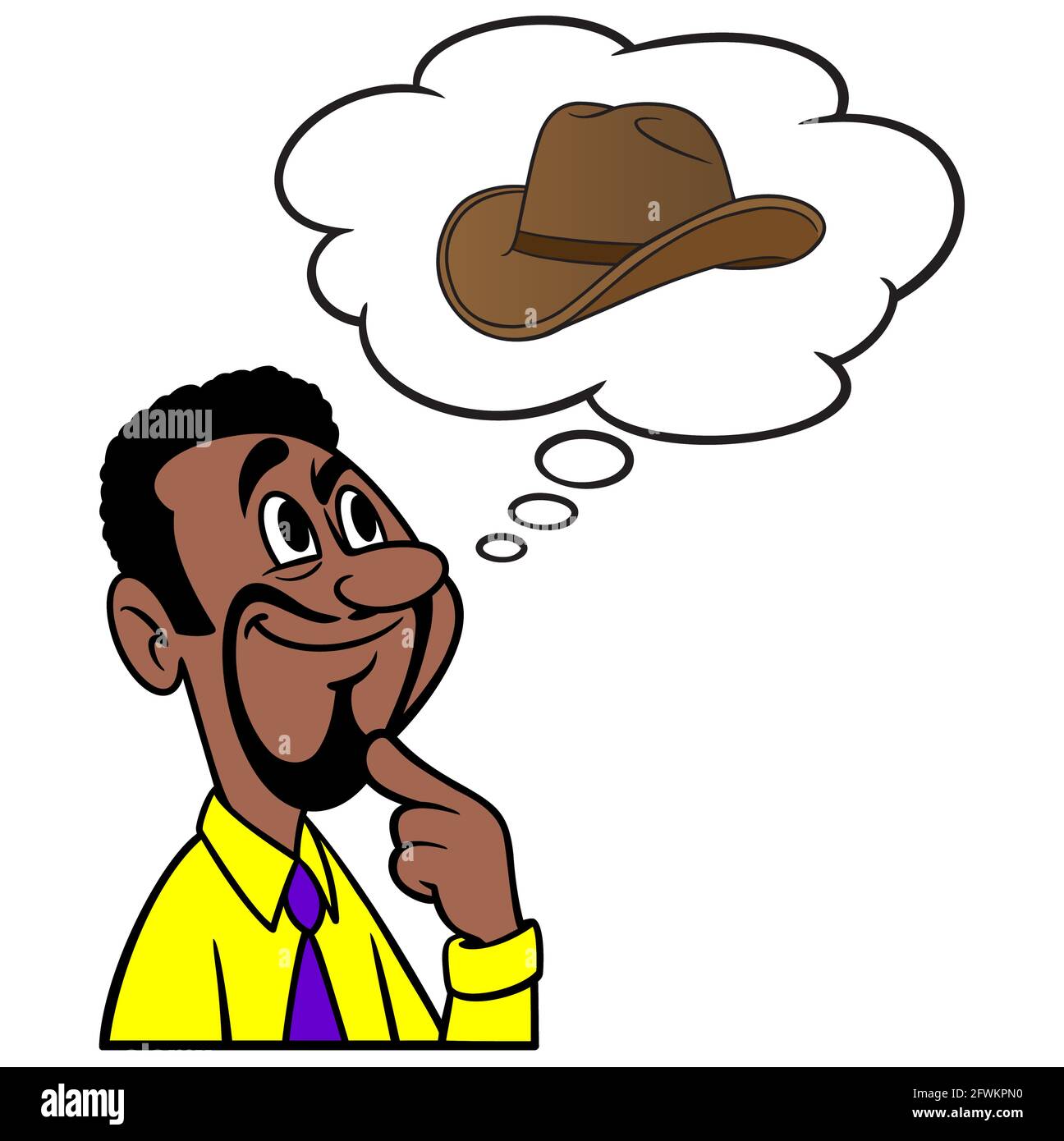 Man thinking about a Cowboy Hat - A cartoon illustration of a man ...