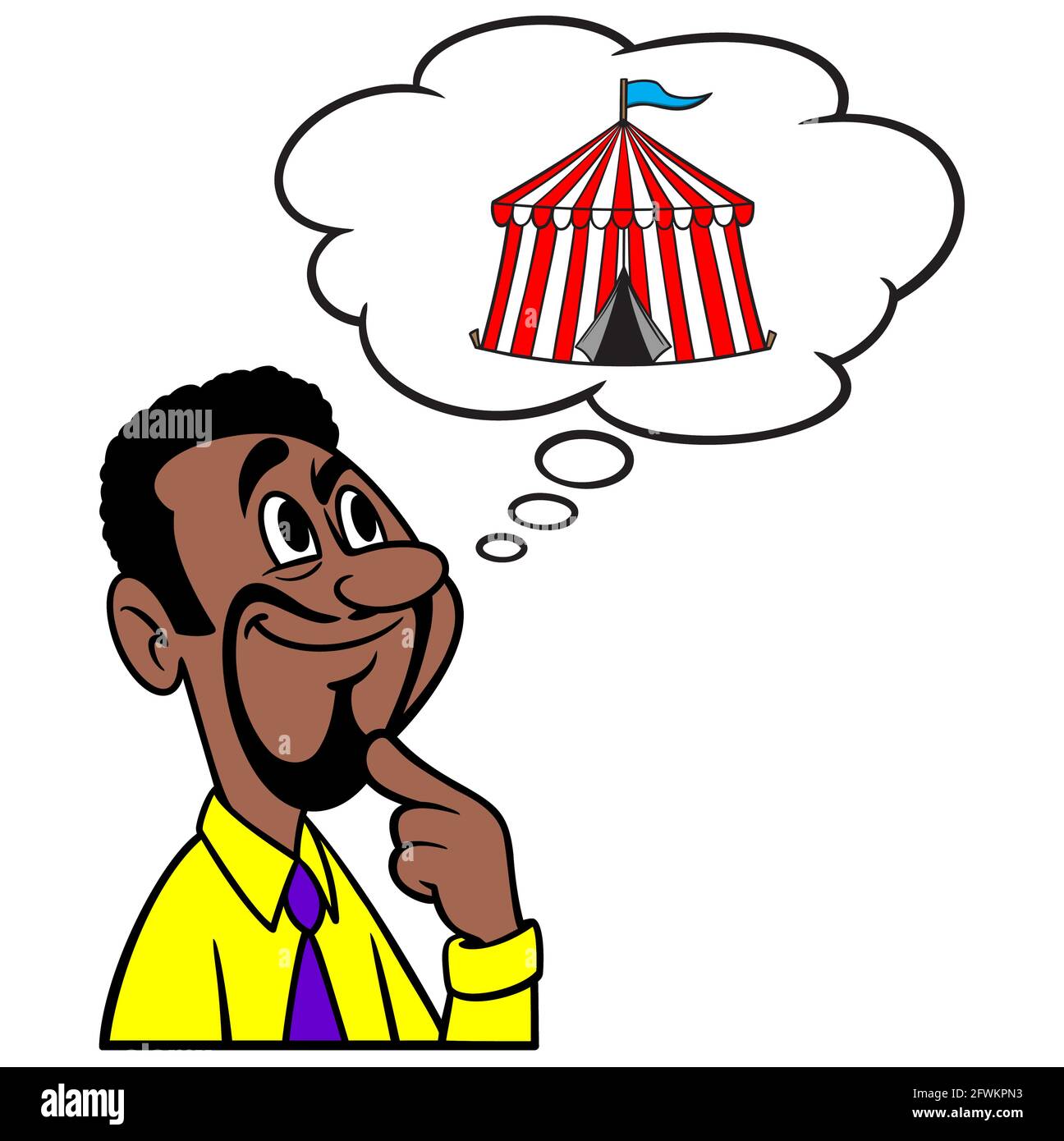 Man thinking about Circus Tent - A cartoon illustration of a man ...