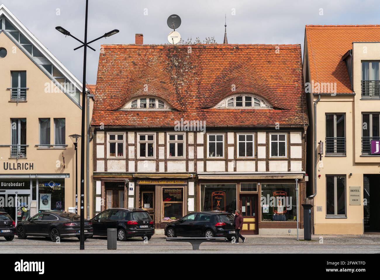 STENDAL, GERMANY - APRIL 24, 2021: Houses and buildings on the streets ...