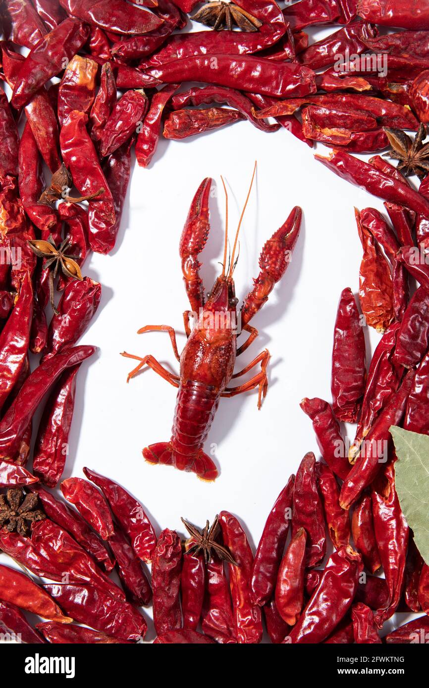 Crayfish and red chilli Stock Photo - Alamy