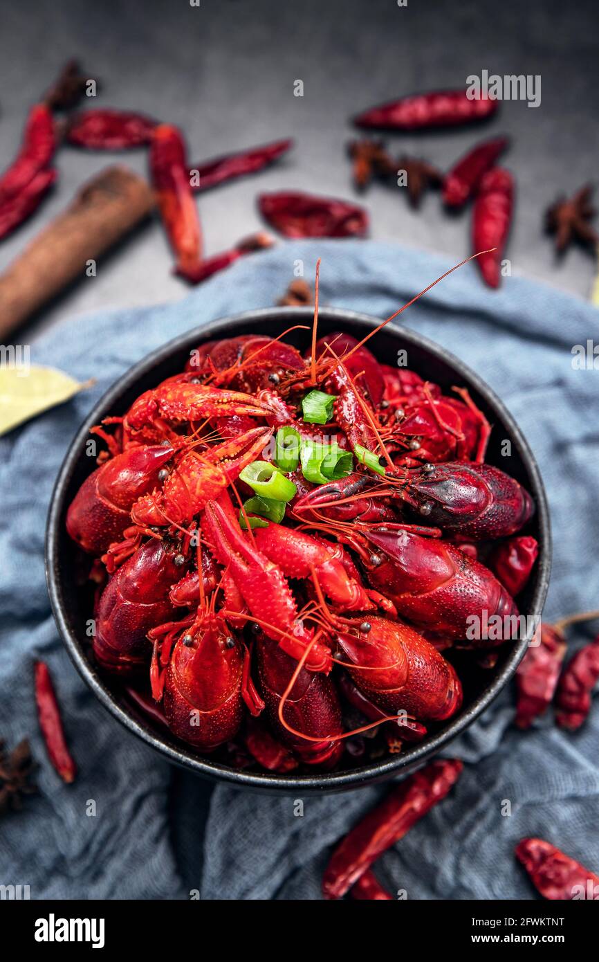Chinese food spicy small lobster Stock Photo - Alamy