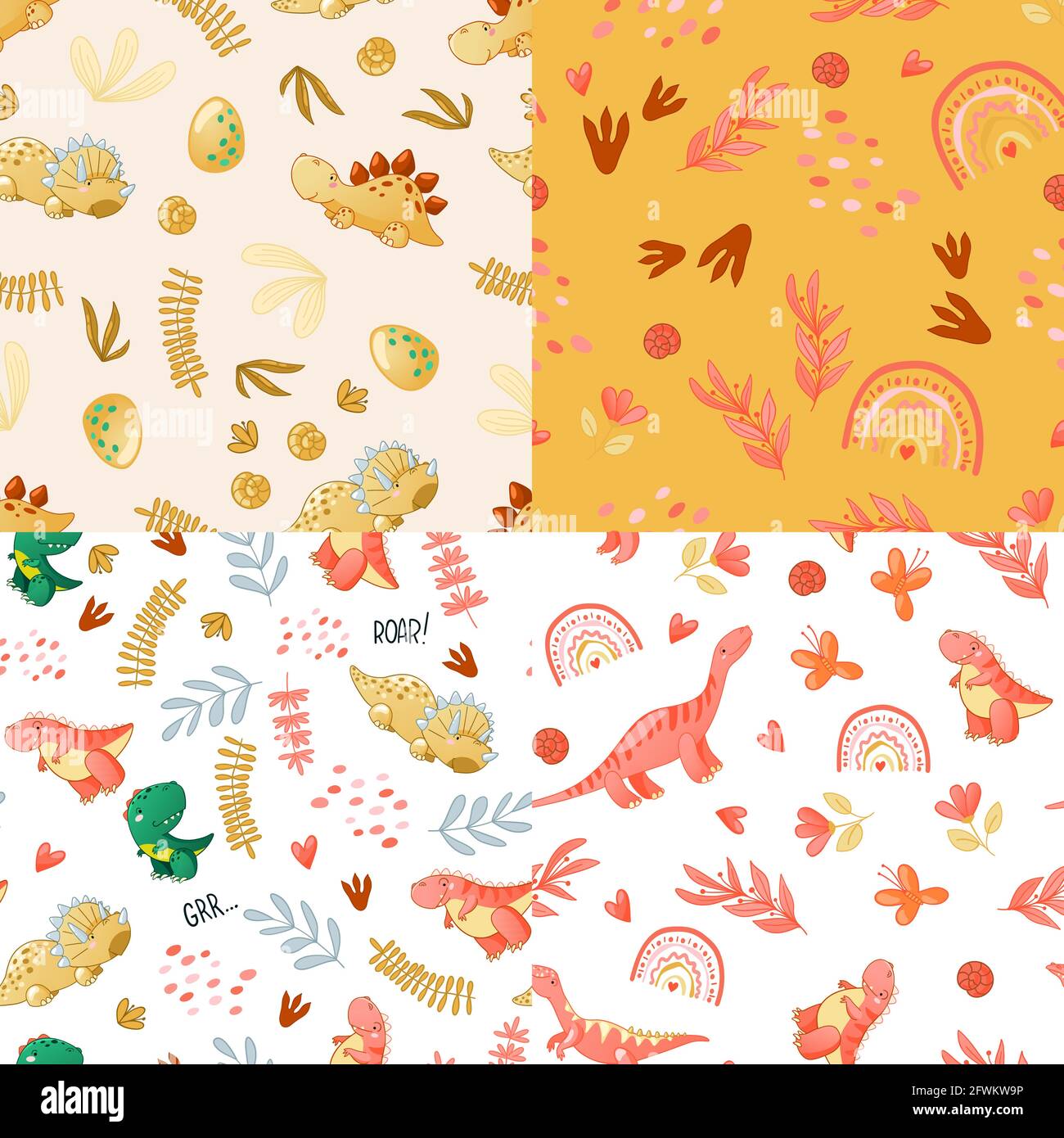 Seamless cute dinosaur pattern. Colorful dino background for kids ...
