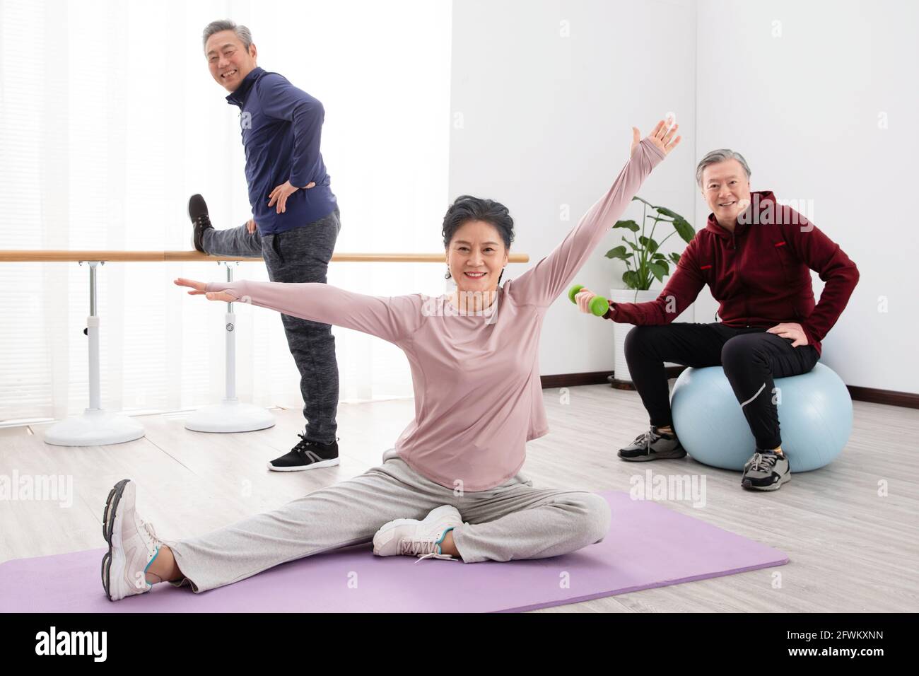 A fitness exercise of the elderly Stock Photo - Alamy