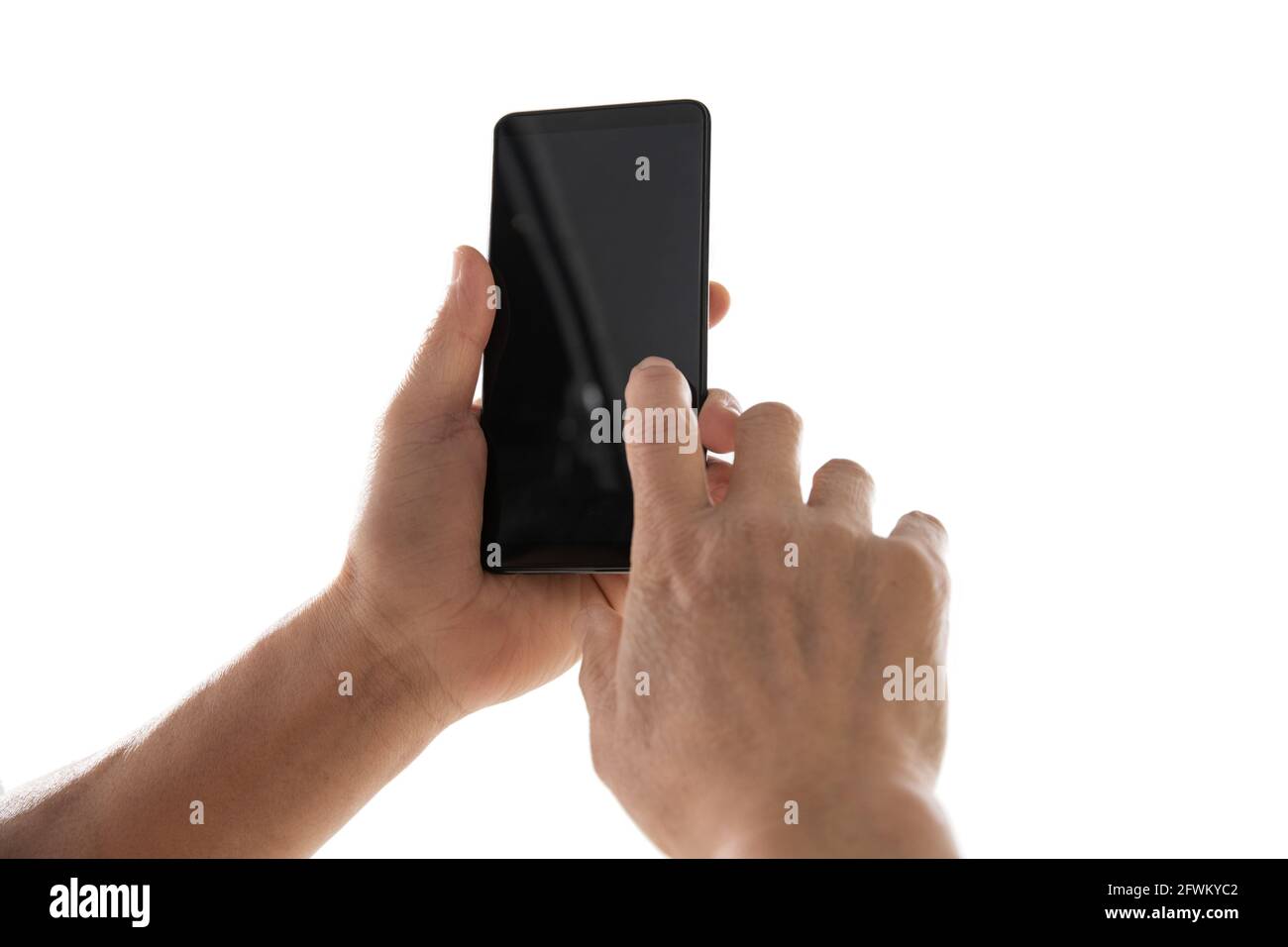 The old man's hand holding a mobile phone Stock Photo - Alamy