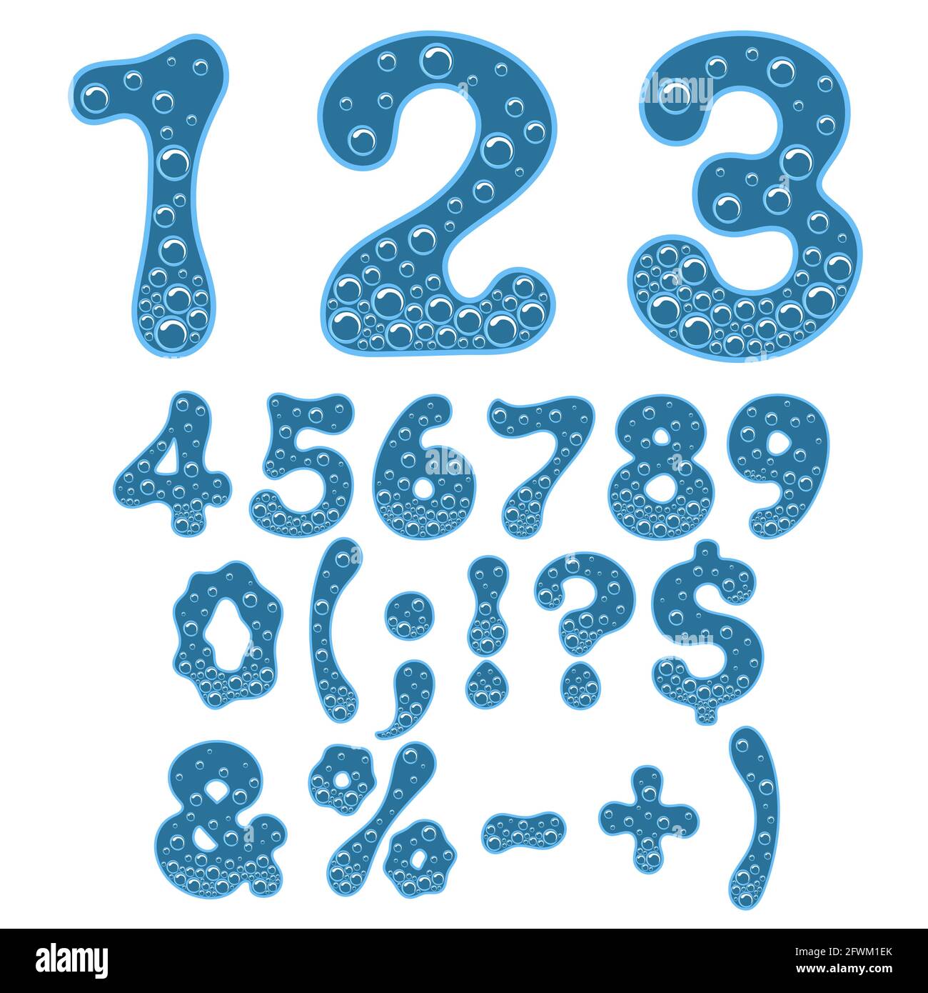Numbers and symbols of sparkling water. Vector isolated objects Stock ...