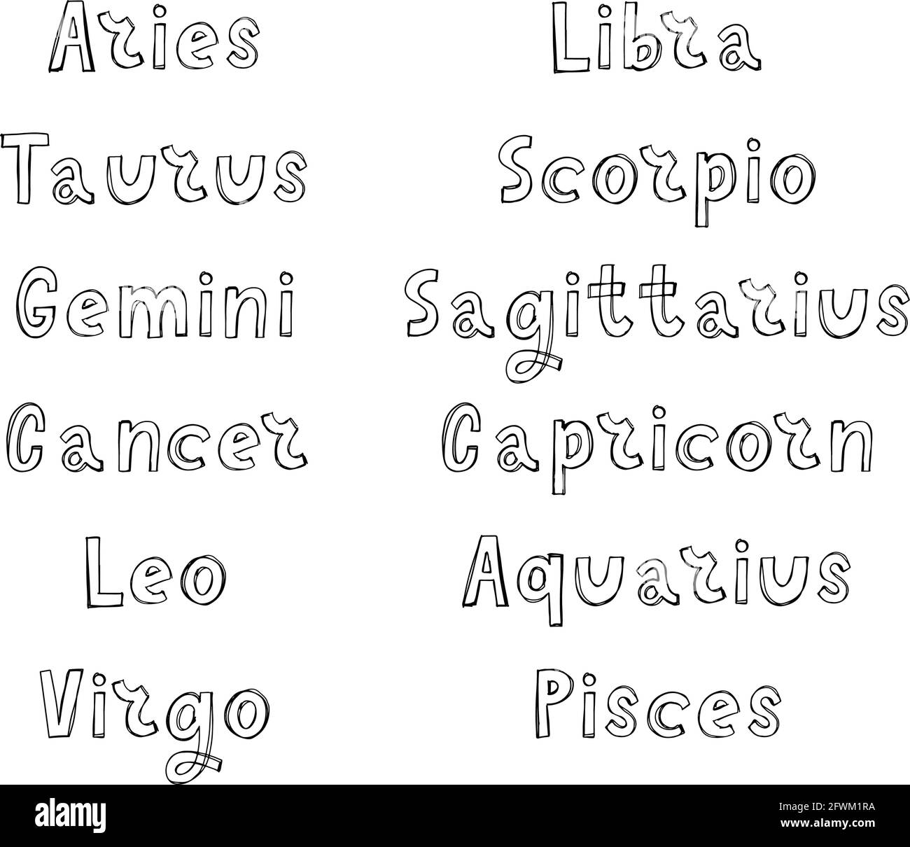 Zodiac lettering Vector Sign. Cartoon astrology text illustration ...