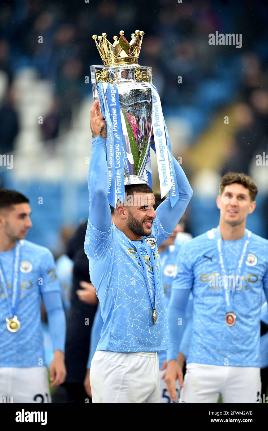 Manchester City's Kyle Walker celebrates with the trophy after the ...