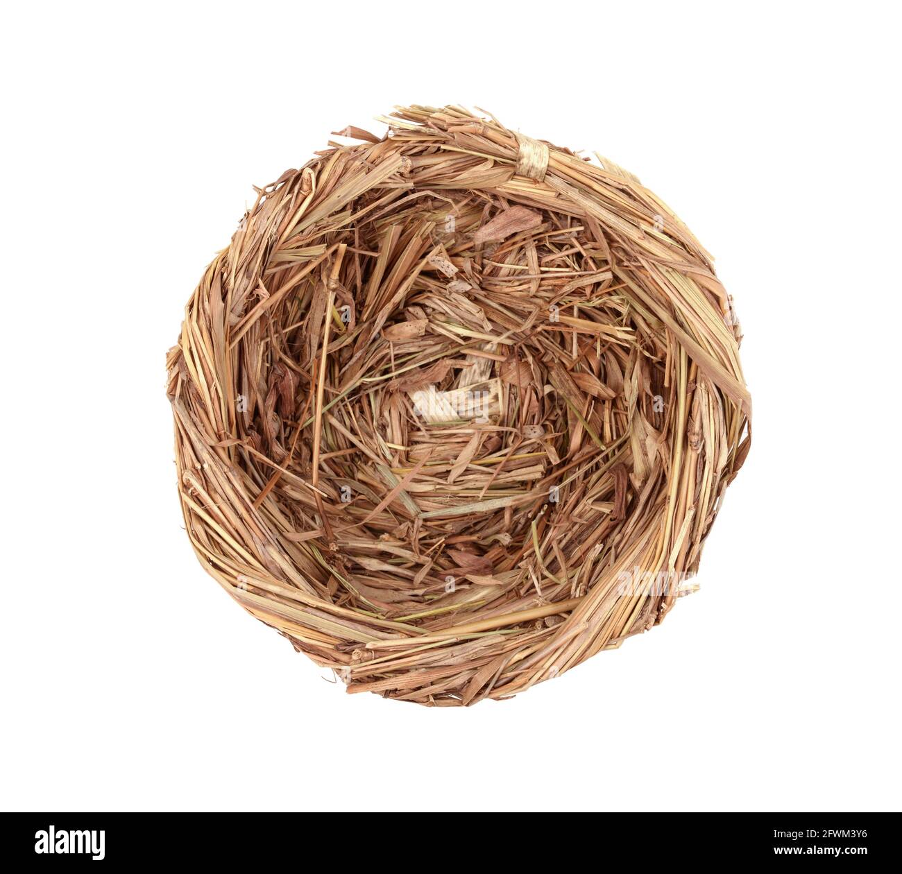 Empty natural straw bird nest isolated on white. Top view Stock Photo ...