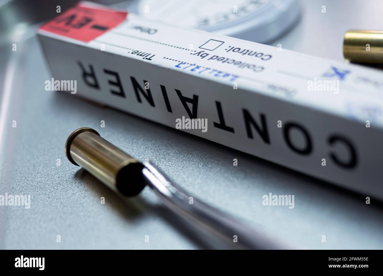 Criminalistic Laboratory, Bullet shell analysis, conceptual image Stock ...
