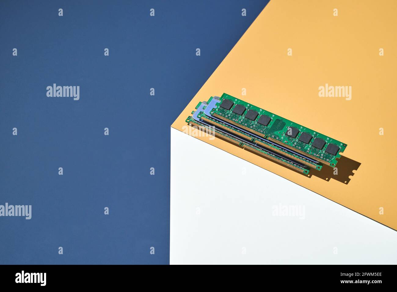 Isometry trendy cube concept. Computer memory module. Yellow and blue ...