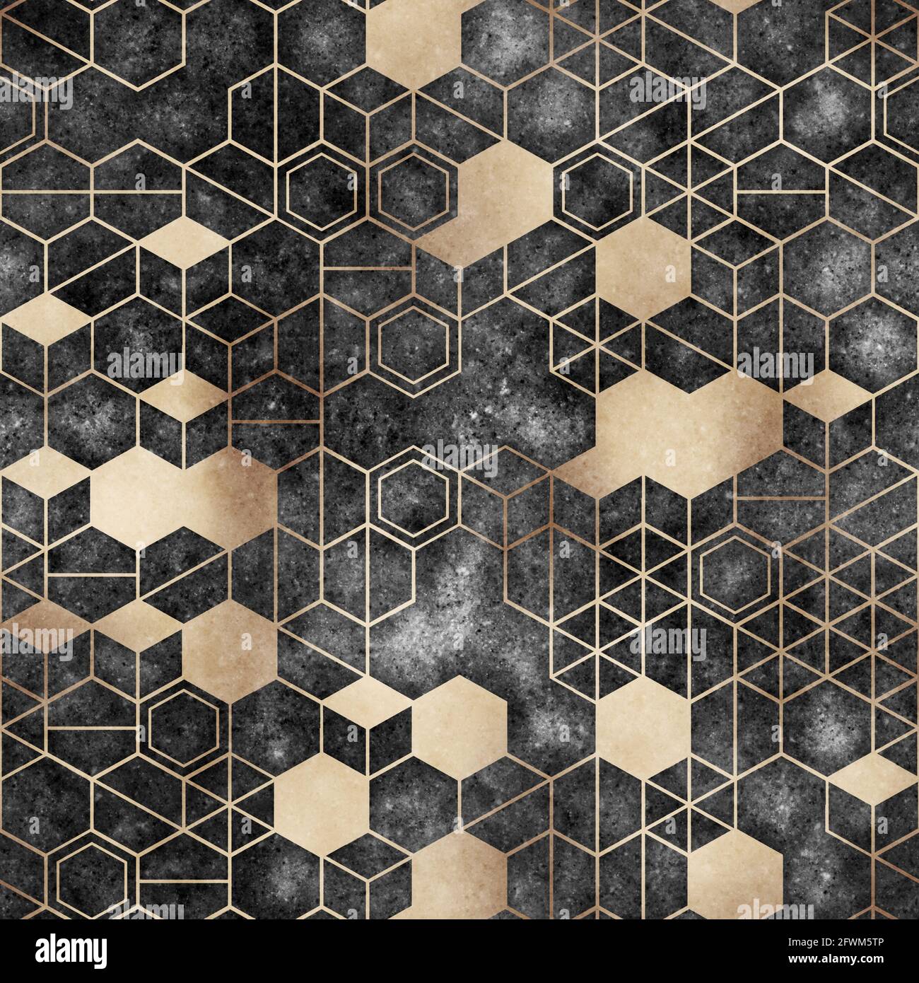 Seamless grungy hexagon pattern isometric geometry net print Stock ...