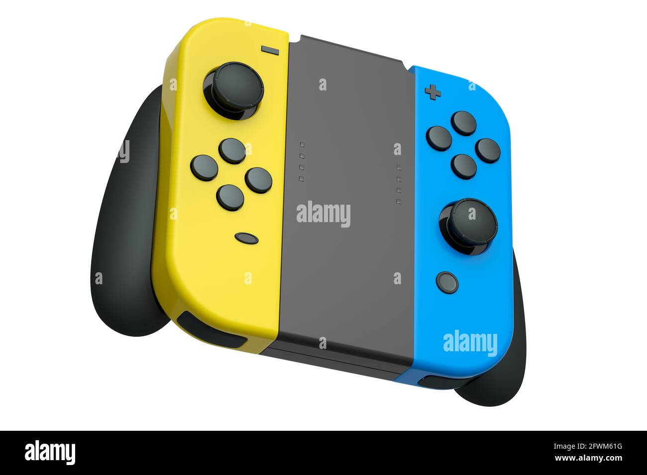 Portable video game controllers attached to touch screen on white ...